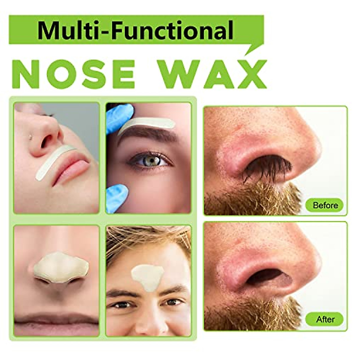 Auperwel Nose Wax Kit, 100g Nose Wax, 20 Blu Applicators, Nostril Waxing Kit for Men and Women Painless Hair Removal with 15 Mustache Guards, and 10 Paper Cups, Nose Ear Wax Kit with 15-20 Uses