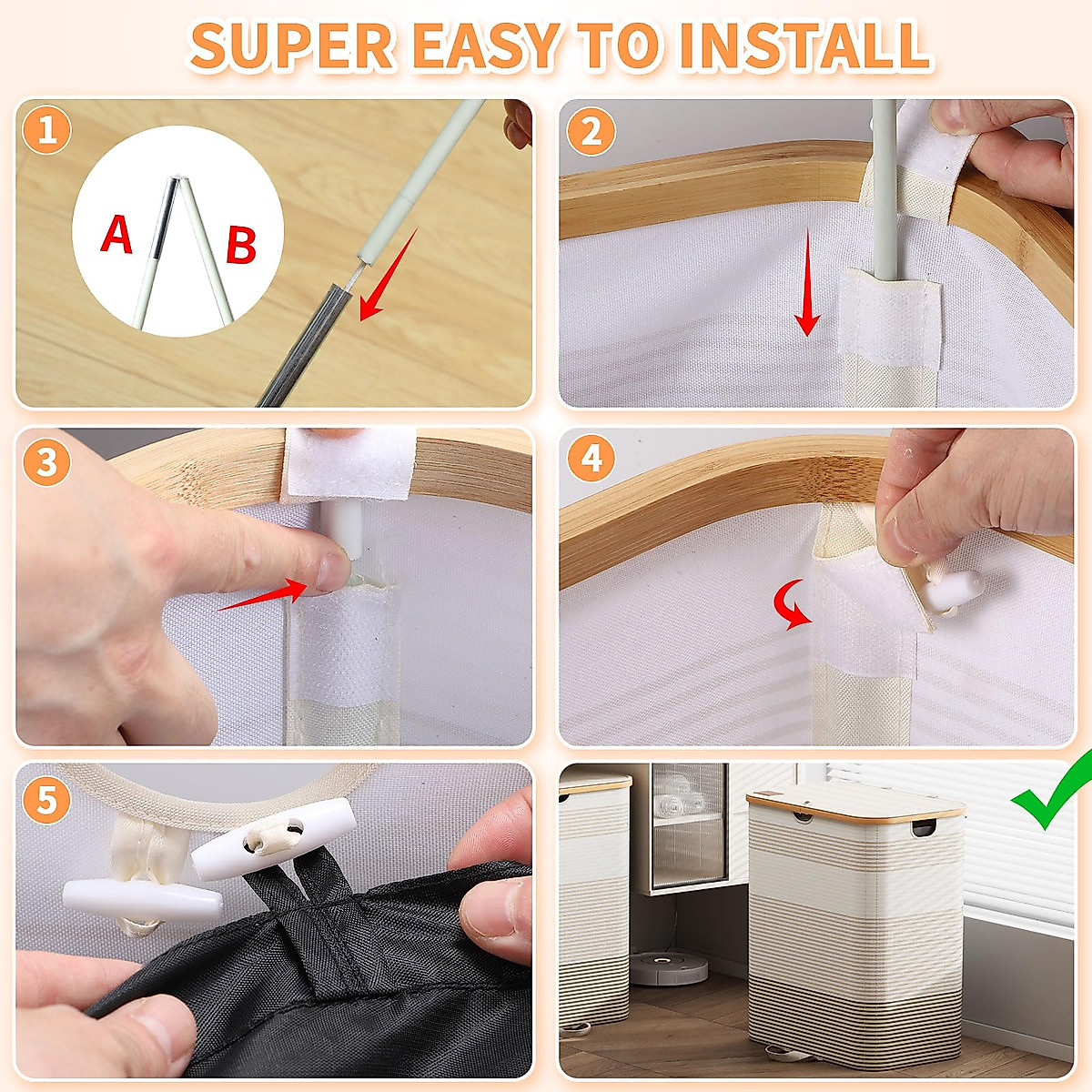 Double Laundry Hamper with Lid and Removable Bags, 150L Large Collapsible 2 Dividers Dirty Clothes Basket with Handles, Beige Laundry Basket Organizer for Bedroom,Laundry Room,Closet,Bathroom,College