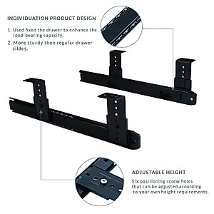 Yogui Home Living YHL Under Desk Keyboard Tray Slides Hardware (Without Tray) | 14 Inch Black Slide Adjustable Height Ball Bearing Drawer Mounting Rails with Screwdriver