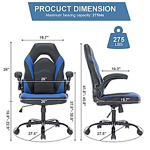 NEWBULIG Ergonomic Computer Gaming Chair with Adjustable High Backrest,Flip-up Armrests and Lumbar Support,PU Leather, Blue