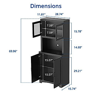 Cozy Castle 70" Tall Kitchen Pantry, Microwave Storage Cabinet with Doors and Adjustable Shelves for Dining Room, Black