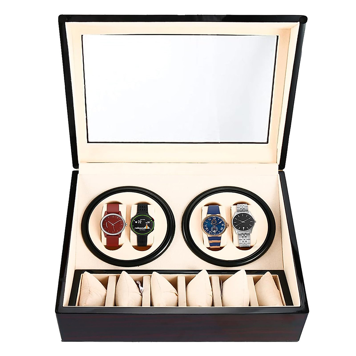 Homend Luxury 4+6 Automatic Watch Winder Deluxe Wooden Dual Automatic Motor Rotating Watches Display Storage Box