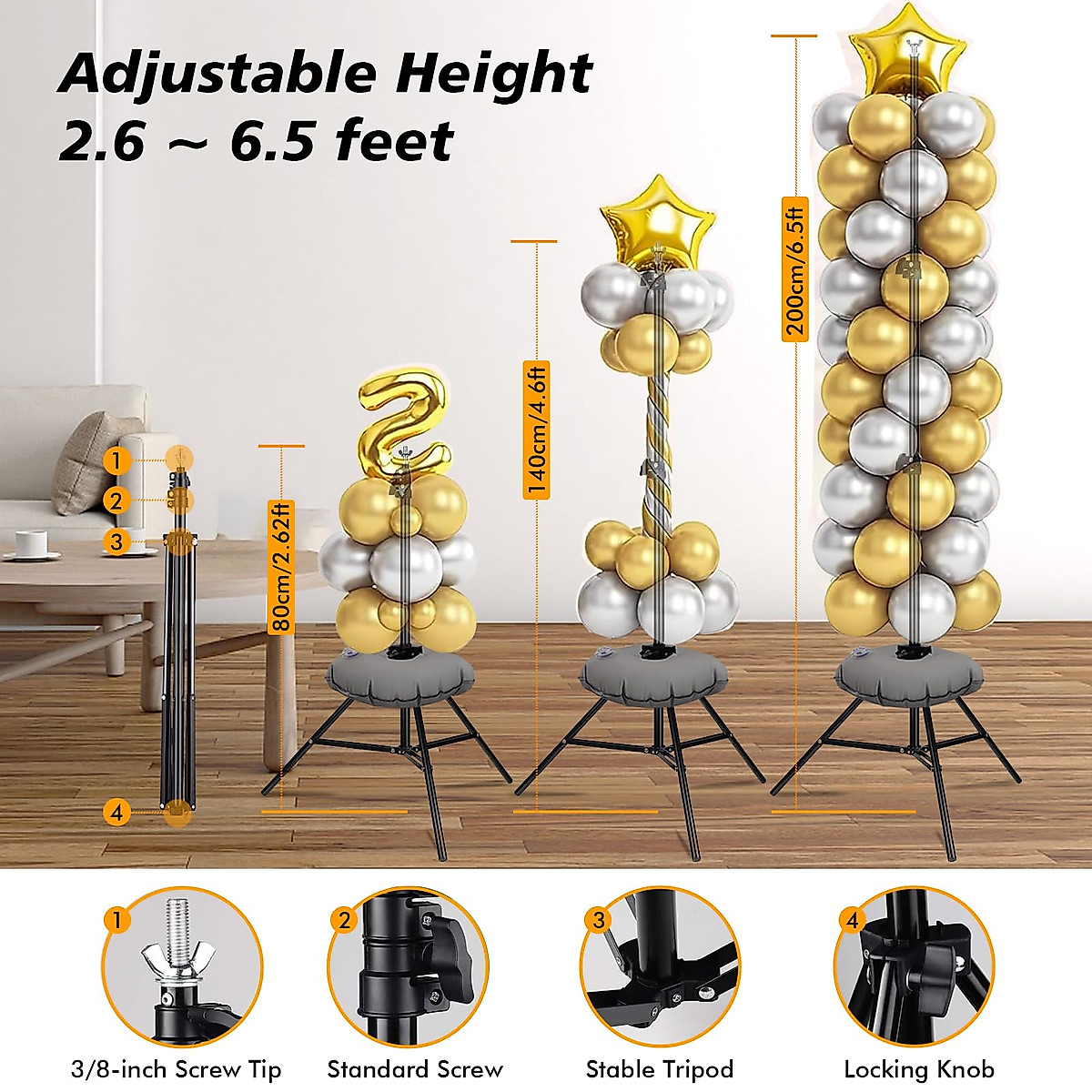 Backdrop Stand, Photo Video Studio 6.5 x10ft Adjustable Support Portable Backdrop Stand Heavy Duty for Photoshoot, Parties, Projector Screen with 2 Water Bag, 6 Backdrop Clips,6 Curtain Ring Clip