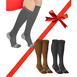 Sparthos Compression Socks (20-30mmHg) Bundle of 3 [Size Large/XL] - Steel Gray + Mountain Brown + Midnight Black