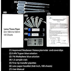 Rs' Science - Improved Neubauer Hemocytometer kit with Trypan Blue and Methylene Blue for Blood, Cell, Yeast Counting