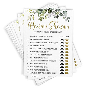 Printed Party Bridal Shower Game Set – 5 Fun Games and Activities for 50 Guests, Includes Bingo, Trivia, and Advice Cards, Botanical Eucalyptus Wedding Shower Games