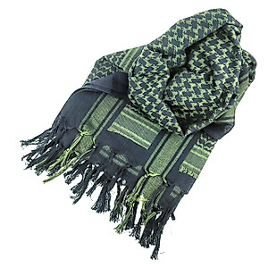 Luxns Military Shemagh Tactical Desert Scarf / 100% Cotton Keffiyeh Scarf Wrap for Men And Women/Black Green 43"x43"