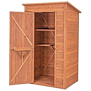 Leisure Season DSS8721 Deep Storage Shed with Drop Table - Brown - Tall Outdoor Wooden Box Lockers for Lawn, Garden, Backyard, Porch - 2 Interior Shelves for Supplies, Tools - Weatherproof Organizer