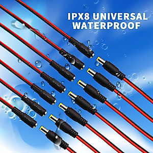 DaFuRui DC Pigtail，18 Pairs 12V 2A DC Male Female Power Pigtail Cable Connector Wire 2.1x5.5mm DC Power Connectors for CCTV Security Camera and 12V Power Supply Adapter