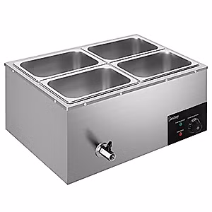 Winado 110V 4-Pan Commercial Food Warmer, 21QT Electric Steam Table 6 Inch Deep, 600W Countertop Stainless Steel Food Soup Buffet w/Temperature Control & Lid for Catering, Restaurant, Party