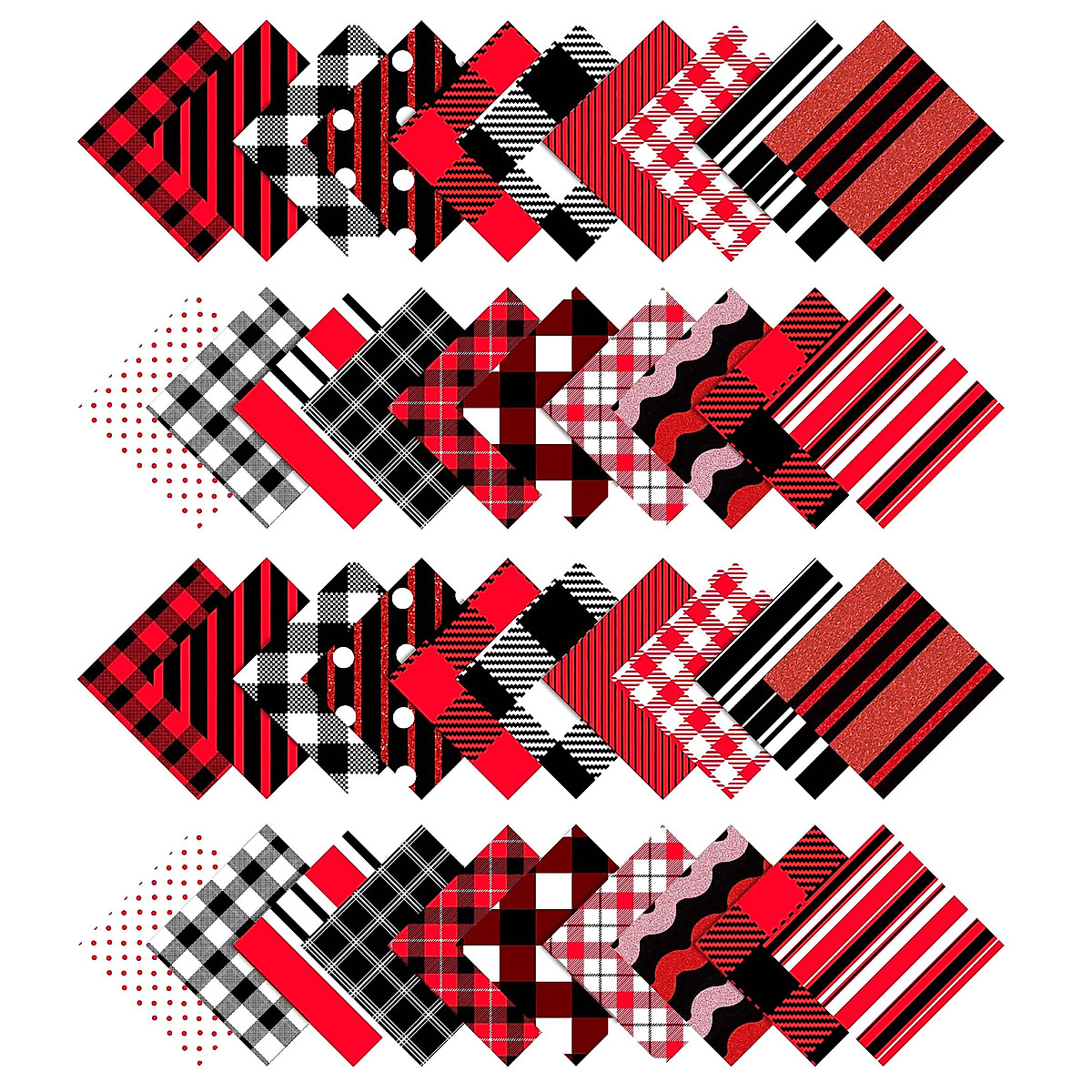 Soimoi Checks & Stripes Print Precut 5-inch Cotton Fabric Quilting Squares Charm Pack DIY Patchwork Sewing Craft- Red & Black