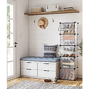 SONGMICS Shoe Rack, 10-Slot Storage Organizer Unit with Doors, Portable Cube Shoe Storage Organizer, Plastic Modular DIY Storage Shelf, Closet Divider for Clothes Bags Toys, Transparent ULPC506T01