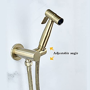 MINJING Handheld Toilet Bidet Sprayer, Brushed Gold Bidet Attachment Set, Bathroom Toilet Concealed Bidet Shower Set, Solid Brass Hot and Cold Bidet Faucet