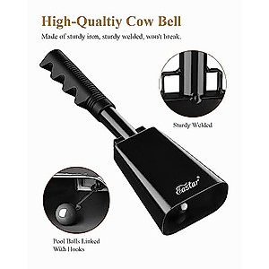Eastar Cow Bell with Handle, 2 Pack Cowbells for Sporting Events, 10 Inch Cowbells Noise Makers Cheering Bell for Football Games, Stadiums, Halloween Gifts, Black