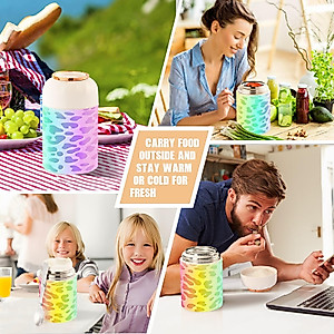 CUPADA Rainbow Leopard Skin Food Jar for Hot and Cold, Insulated Food Jars Vacuum 17OZ with Folding Spoon for Work Trip Picnic Camping