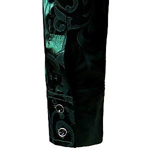 ZEROYAA Men's Luxury Jacquard Long Sleeve Dress Shirt Shiny Satin Slik Like Wedding Party Prom Shirts ZLCL27-Emerald Large