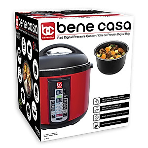 MBR INDUSTRIES Bene Casa 900W 8L Electric Pressure Cooker Red,easy to use digital controls,multi-function pressure cooker,built in automatic cooking programs