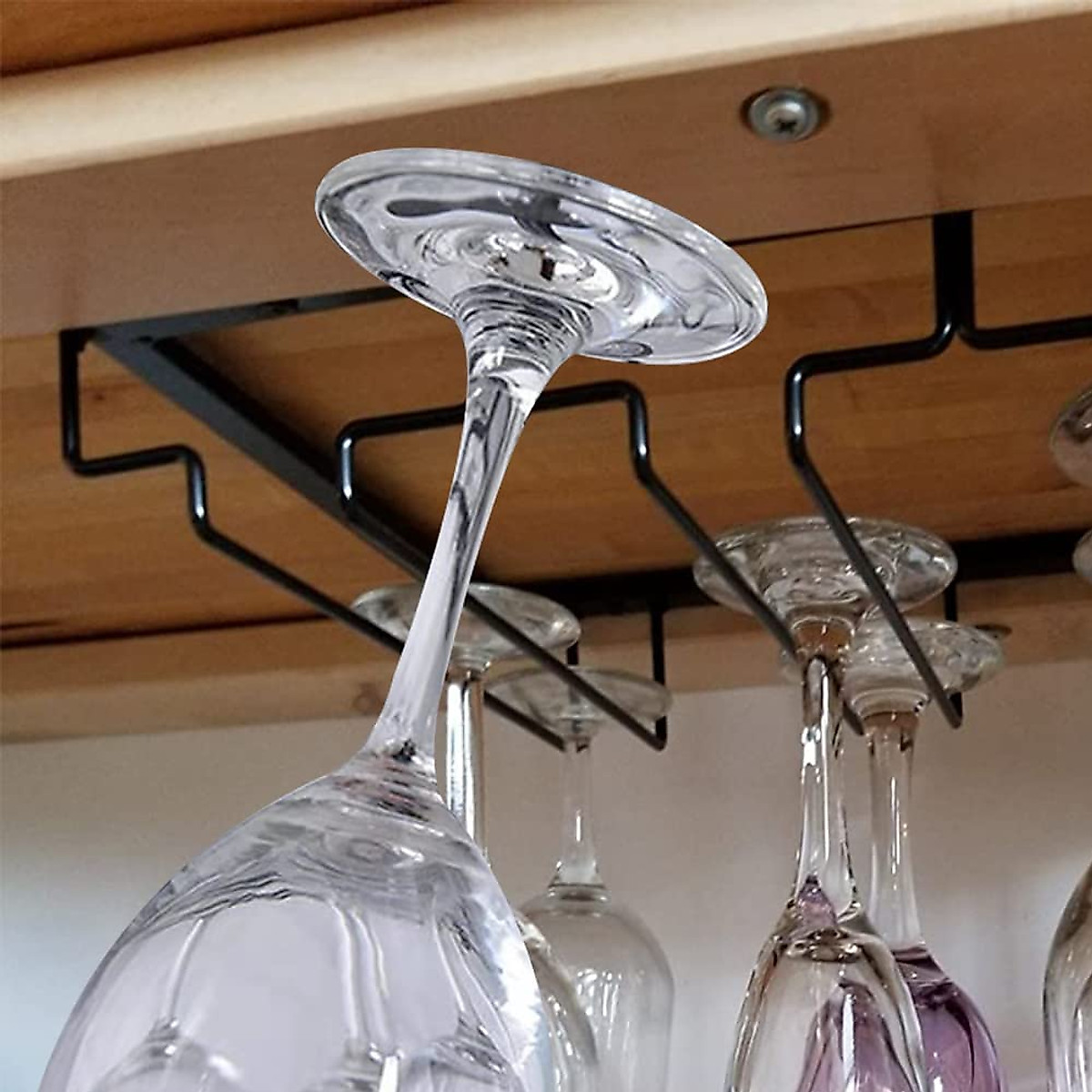 3 Rows Wine Glass Rack Under Cabinet Black Stemware Holder Storage Hanger Metal Organizer for Bar Kitchen Shelf