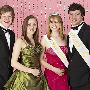 BAHABY Prom King and Prom Queen Satin Sash - Graduation Party School Party Accessories Bachelorette Party Wedding Bridal Shower Party Favors, White with Gold Print