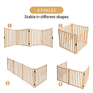YOCAN Wooden Freestanding Dog Gates for The House,Dog Gates for Doorways, Stairs,Wood Dog Fences Indoor Pet Gate,Step Over Fence-4 Panel 24”