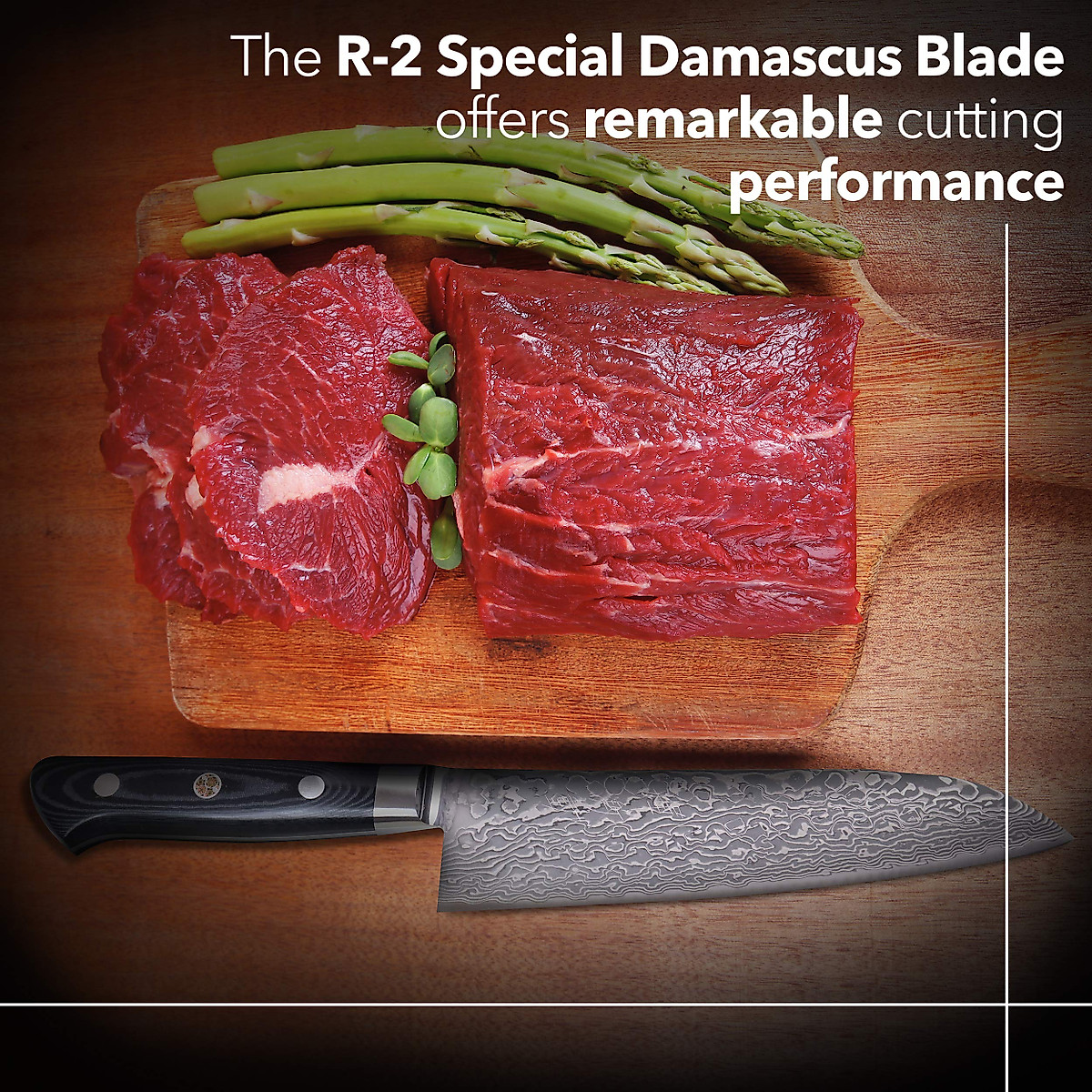 JCK Original Kagayaki Japanese Chef’s Knife, KGR-2 Professional Santoku Knife, Traditional Hammer Forged R-2 Damascus Steel with Ergonomic Linen Micarta Handle, 6.8 inch