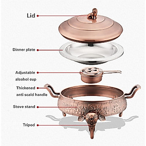 YIEOTM Chafing Dishes & Food Warmers, Stainless Steel Round Buffet Chafer Warmers Set with Food Pans, Fuel Holder, Pot Lid for Kitchen Party Dining Buffet/Copper