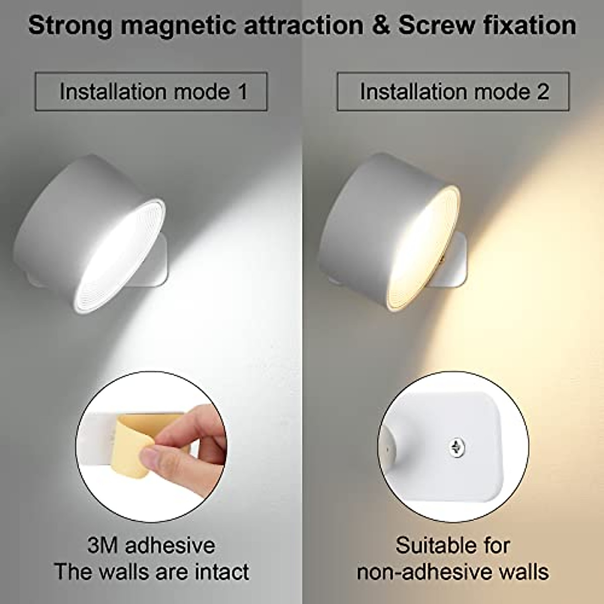 Lightess LED Wall Sconce, Wall Mounted Lamp with Rechargeable Battery Operated, 3 Brightness Level & 3 Color Temp 360°Rotate Magnetic Ball,Touch & Remote Control Wall Light for Reading Bedside