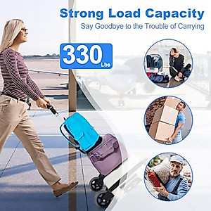 Double Rhombus Folding Hand Truck Dolly Cart, 330 Lbs Load Capacity Aluminium Trolley Cart with Telescoping Handle, 2 Rubber Wheels, Bungee Cords for Luggage, Travel, Moving, Shopping, Office Use