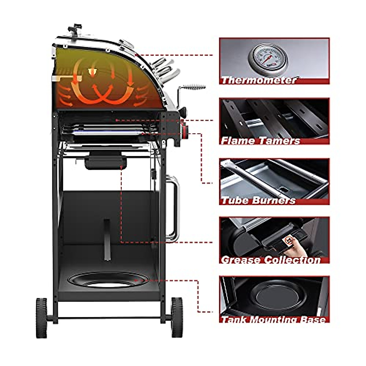 Royal Gourmet ZH3002N 3-Burner 25,500-BTU Dual Fuel Gas and Charcoal Grill Combo, Cabinet Style, Black
