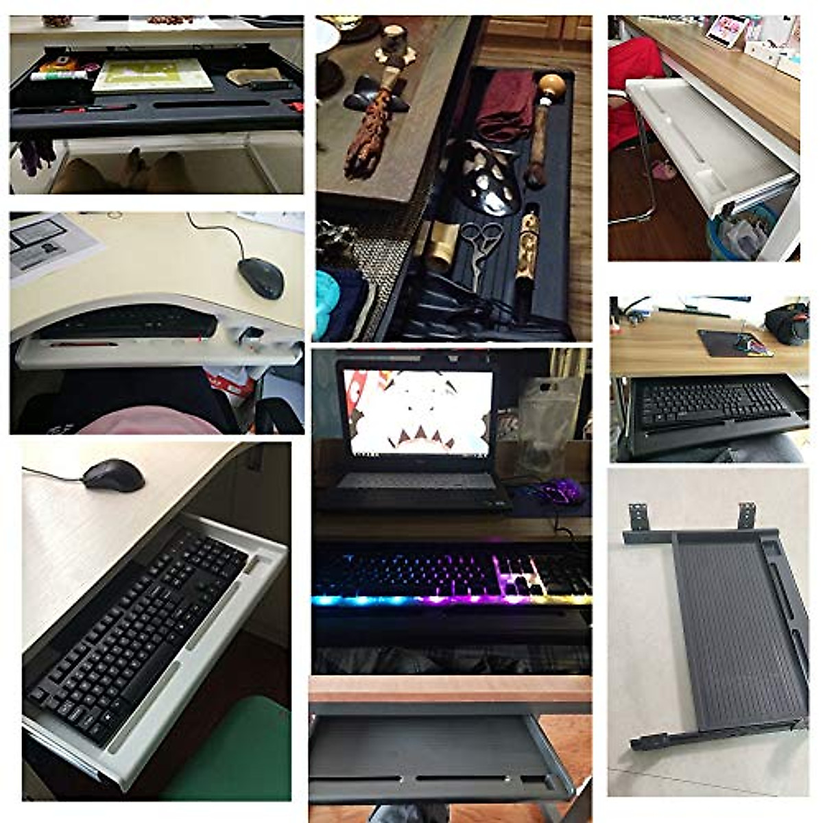 WUK Keyboard Platform Sliding Pull-Out Tray Under Desk Drawer for Keyboard Attachable Keyboard Tray, Home Office 51.5cm/20.2 in x 27cm/10.6 in