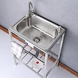Freestanding kitchen sink, outdoor sink, stainless steel sink with hot and cold water faucet, shelf and drain, suitable for indoor, garage, laundry room, kitchen, outdoor, etc. ( Size : 53*38cm/20*15i