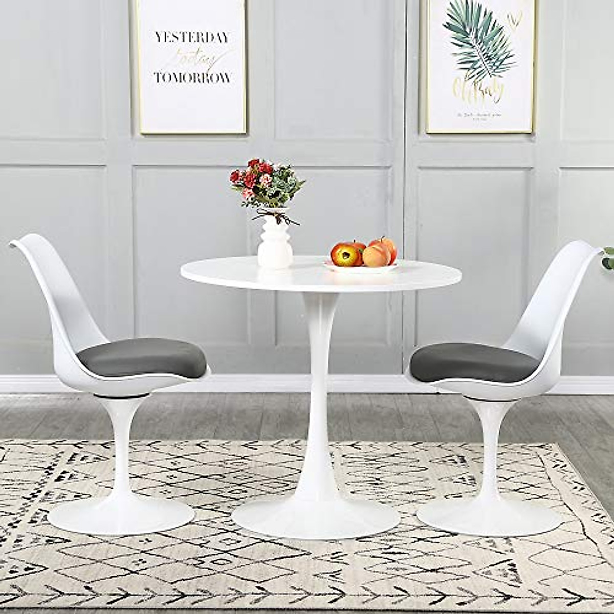 Bacyion Swivel Dining Chair Set for 2 - Mid-Century Modern Dining Room Chairs Pedestal Leisure Chairs, White Kitchen Chairs Set of 2 Pieces (Highclass Grey)
