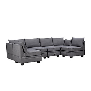 Merax U-Shape Large Modular Sectional, Convertible Sofa Bed with Reversible Chaise for Living Room, Dark Gray