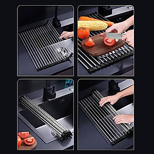 18x15 Roll up Sink Drying Rack Over The Sink Multipurpose roll-up Dish Drying Rack Kitchen Stainless Steel Sink Drain Rack Roll Up Dish Rack Food Drying Mat roll-up Dish Drying Rack