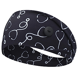 ABAMERICA Headbands with Button for Mask, Wide Nurses Headbands Non Slip Elastic Ear Protection for Women Men Doctors Sweatband Head Wrap
