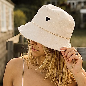 Atticus Poetry Bucket Hat, Love Her But Leave Her Wild - Trendy Summer Girl Terry Cloth Cap, Sun Hats for Women, One Size (Khaki, Heart)