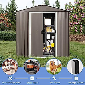 Xshelley Storage Shed Metal Outdoor Shed, 8 x 4FT Metal Shed Steel Utility Tool Shed Storage House with Hook & Lock, for Backyard Garden Patio Lawn (8X4FT-Gray with Window)