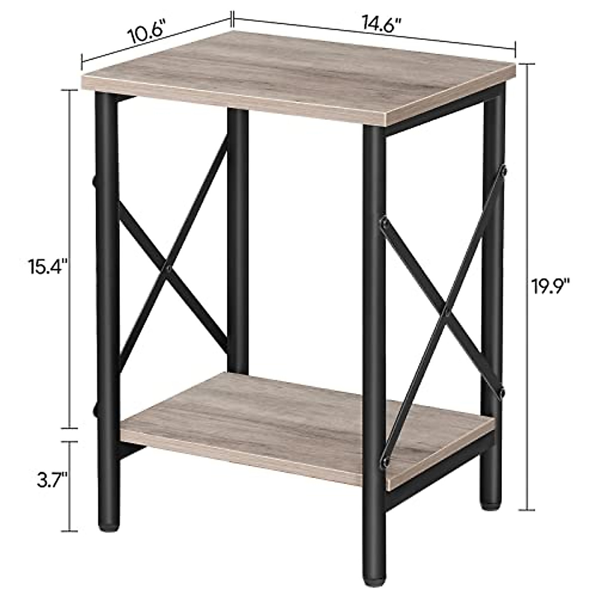 ALLOSWELL Nightstands Set of 2, End Tables with Storage Shelf, Bedside Tables X-Shaped Design, Side Tables for Living Room, Bedroom, 14.6 x 10.6 x 19.9 Inches, Easy Assembly, Greige ETHG2801S2G1