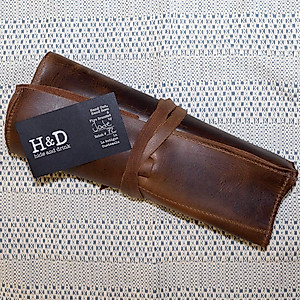 Hide & Drink, Leather Cutlery Roll / For PicNic / Restaurants / Cafés / Home & Office / Traveling / Camping, Handmade - Bourbon Brown