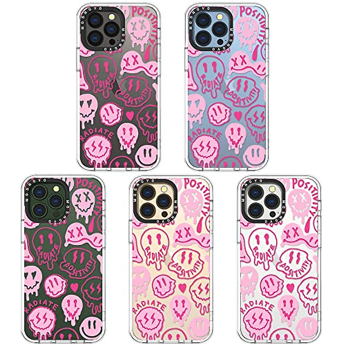 MOSNOVO iPhone 13 Pro Case, Pink Dripping Positivity Radiate Smiles [ Buffertech Impact ] Transparent Shockproof Protective TPU Bumper Clear Phone Case Cover Designed for iPhone 13 Pro 6.1"