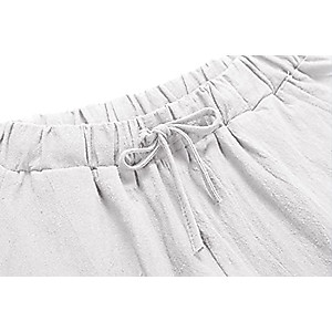 CHARTOU Women's Summer Drawstring Waist Wide Leg Loose Cotton Linen Palazzo Pants (Medium, White)