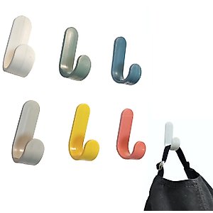 Fineget Wall Adhesive Hooks Towel Bathroom Hooks for Hanging Door Kitchen Hooks Hat Towel Key Sticky Heavy Duty J Hooks 6 Colors