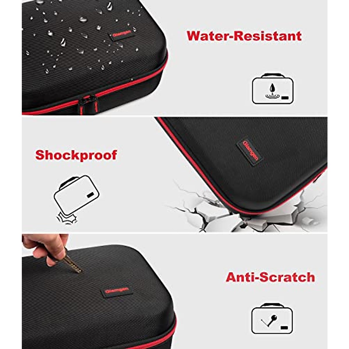 Glamgen Carrying Case for Nintendo Switch/OLED,Large Protective Travel Hardshell Storage Bag with 16 Game Cartridges for Switch Console, Pro Controller, Accessories Switch Dock,Black