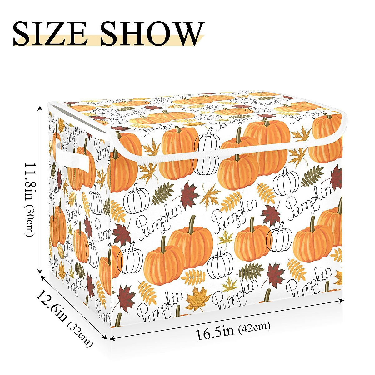 senya Thanksgiving Storage Baskets Collapsible Storage Bins with Lids, Pumpkin Leaf Fall Autumn Thanksgiving Storage Boxes Clothes Baskets for Organizing