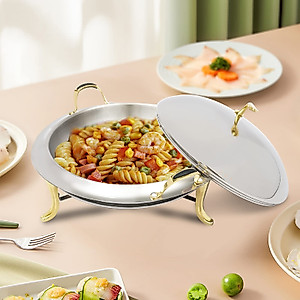 Gagalayong Stainless Steel Chafing Dish, Luxury gold-plated Round Food Warming Tray Non-stick Coating with Food & Water Pan, Lid, Frame, Fuel Holder for Parties, Dinners and Catering