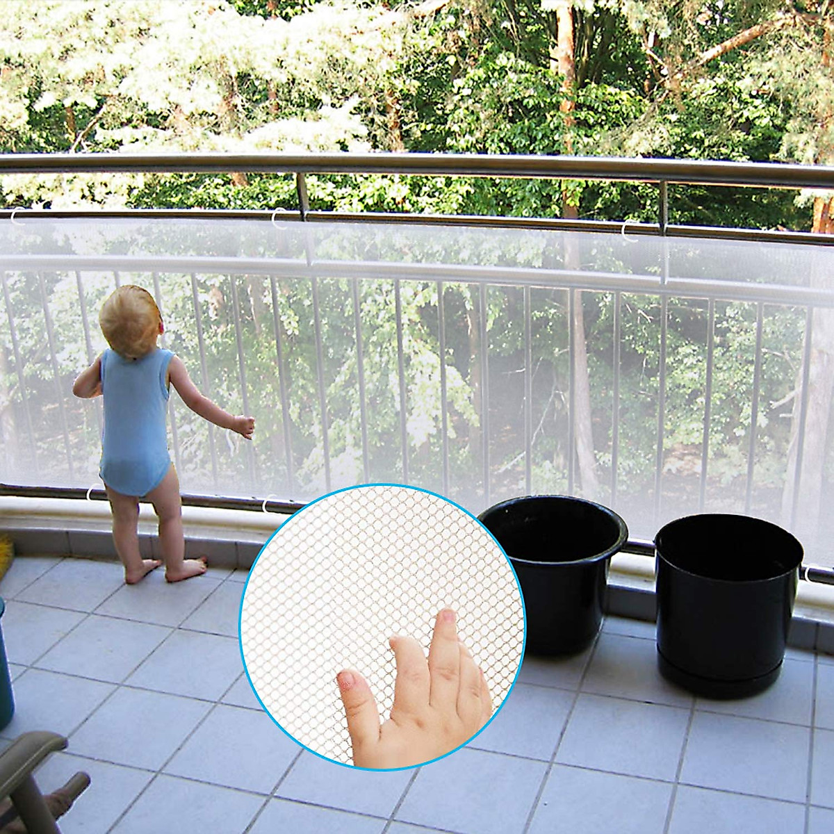 Adsoner Child Safety Net - 10ft L x 2.5ft H, Balcony, Patios and Railing Stairs Netting, Safe Rail Net for Kids/Pet/Toy, Sturdy Mesh Fabric Material (White)