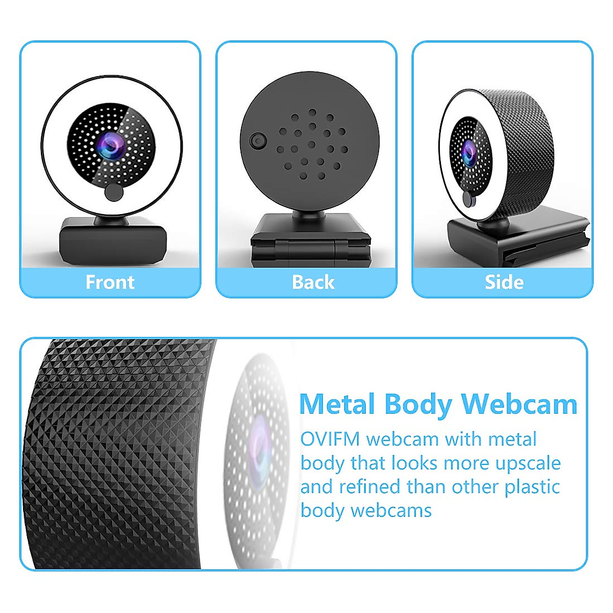 Streaming Webcam with Microphone & Ring Light 2K HD Web Cam with Cover,Stand for PC/MAC/Laptop/Desktop, Wide Angle Web Cameras for YouTube,Skype,Zoom,Xbox One,Video Calling,Studying and PS4