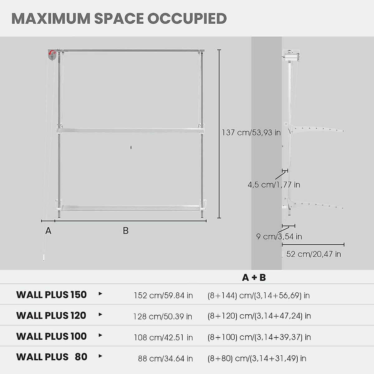 foxydry Wall Plus, Wall Mounted Drying Rack, Wall Clothesline, Laundry Drying Rack Foldable and Suspended Clothesline in Aluminium and Steel