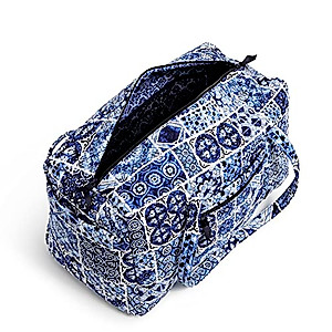 Vera Bradley Women's Cotton Large Travel Duffel Bag, Island Tile Blue - Recycled Cotton, One Size