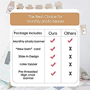 1st Birthday Photo Banner Baby Birthday Decorations Monthly Milestone Photograph Bunting Garland with First Birthday Cake Topper 1st birthday High Chair Banner 1st Birthday Decorations